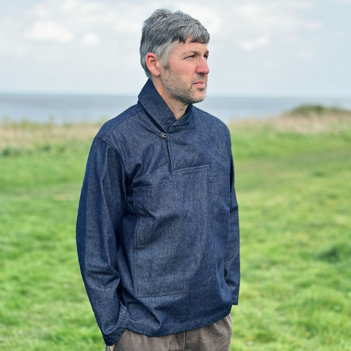 The Shawl Collar Smock - Denim – yarmouthoilskins